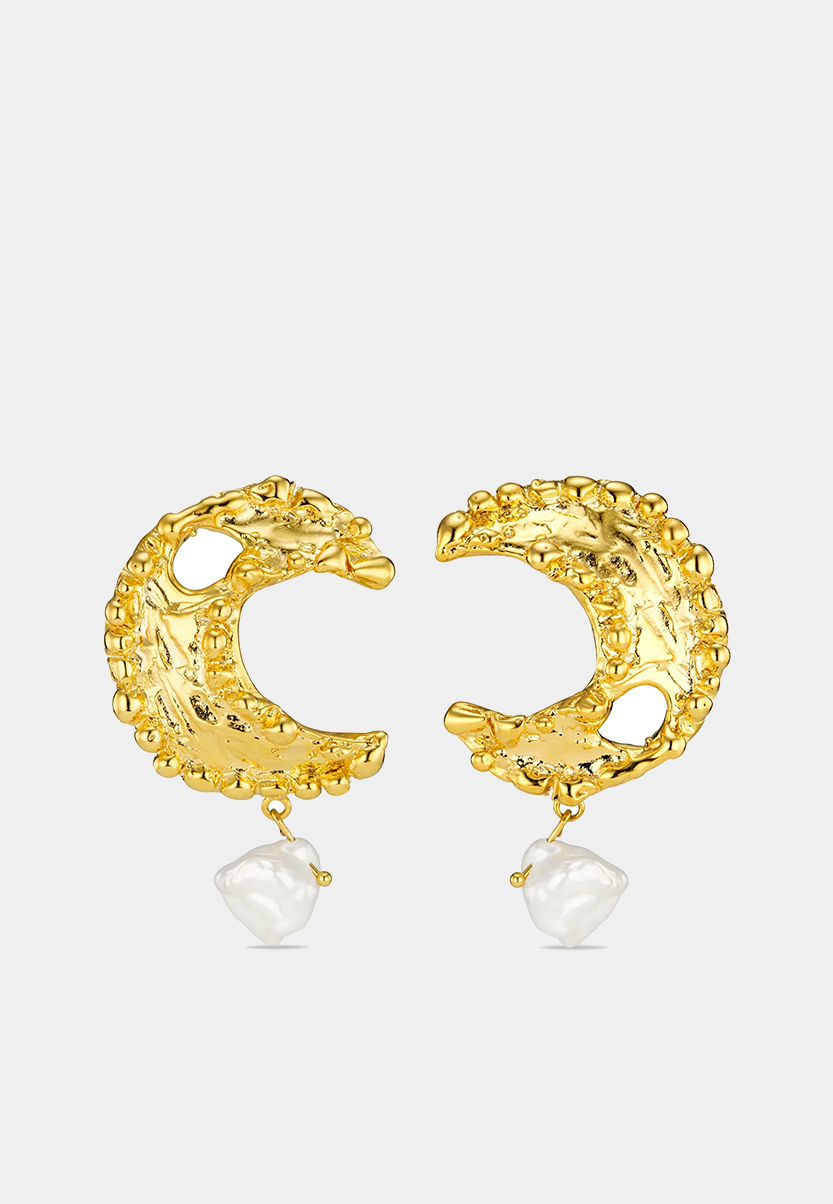 Orelia Molten Moon & Pearl Drop Statem Gold – ASHLUXURY